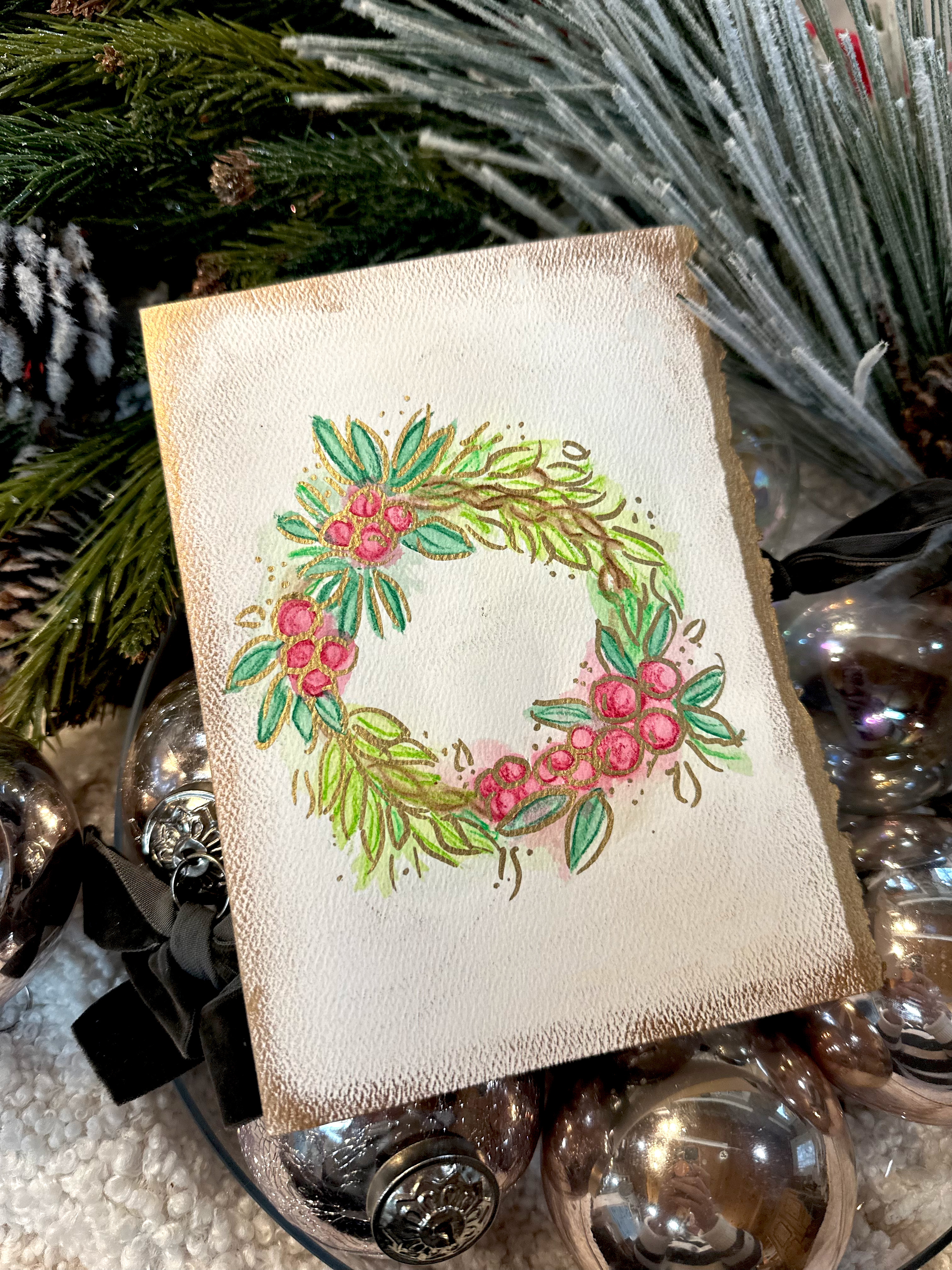 Cartes de Noël à l'aquarelle, acrylique et médiums